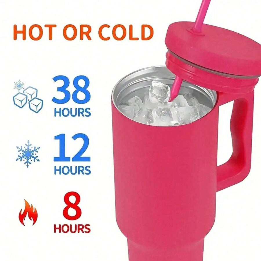 40oz/1200ml With Straw & Handle Insulated Tumbler Mug For Car, 304 Stainless Steel Beer Mug ...