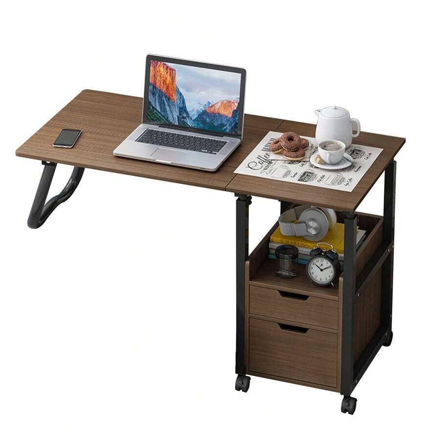 Overbed Table With Wheels, Multilayers Movable Foldable Space Saving ...