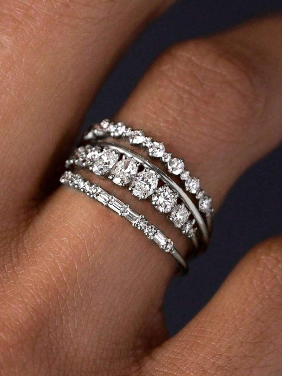 Tsnamer 4pcs/Set Golden Stackable Rings Set Minimalist Thumb Everyday Ring Statement Promise ...