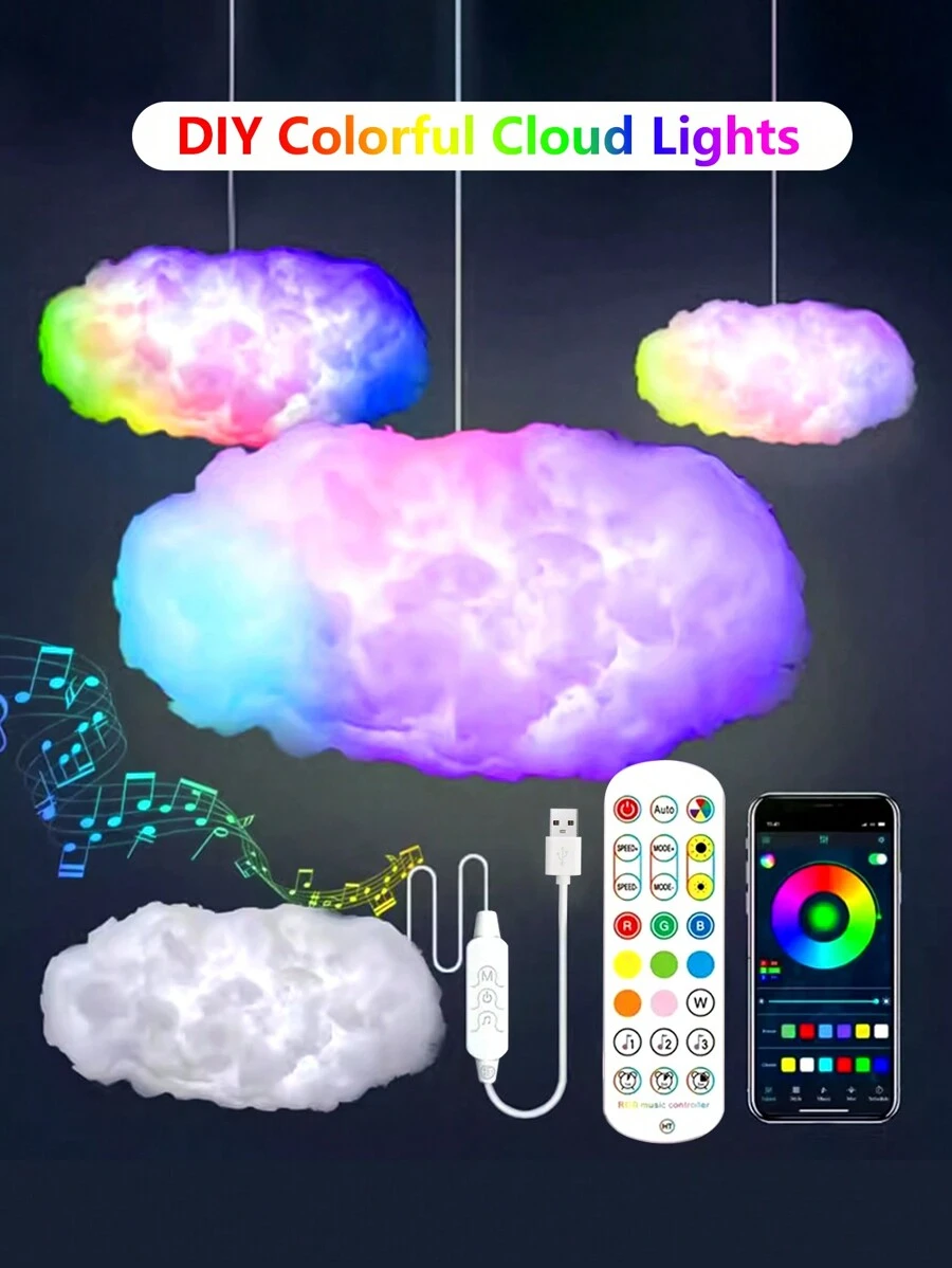 Multi-Functional 3D Colorful Thunder Cloud Lamp Kit With Large Cloud ...