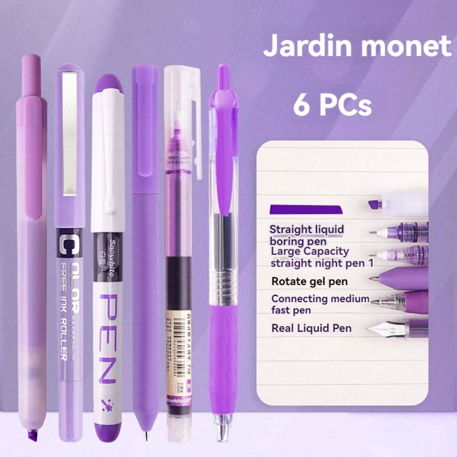 6pcs/Set Roller Pen Purple Color Ink Straight Liquid Gel Pen Ballpoint ...