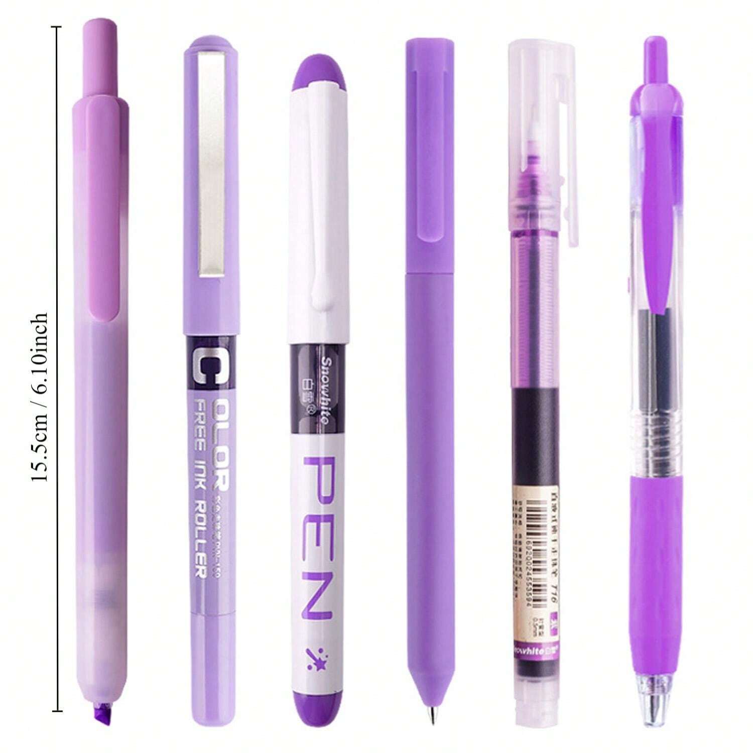 6pcs/Set Roller Pen Purple Color Ink Straight Liquid Gel Pen Ballpoint ...
