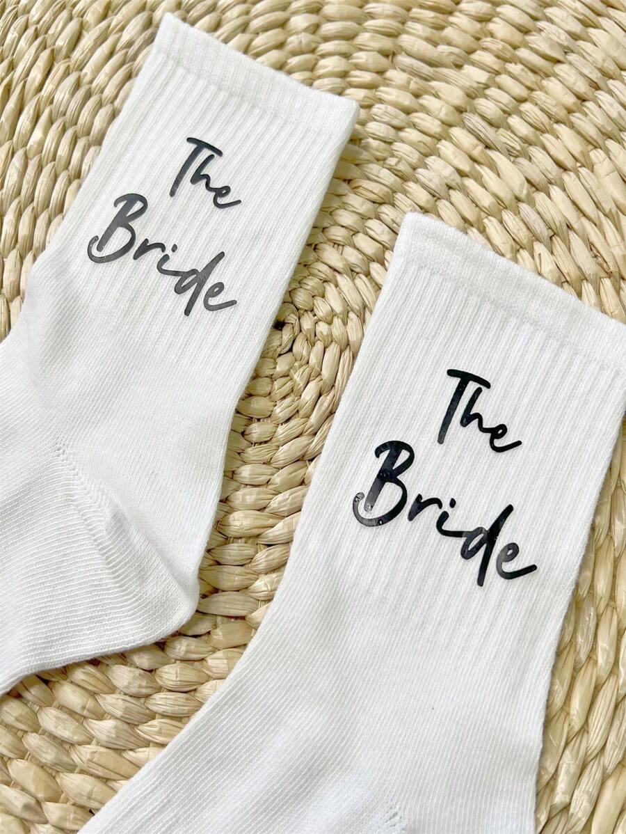 Wedding Decoration 1 Pair Women's White Mid Length Socks Bride To Be ...
