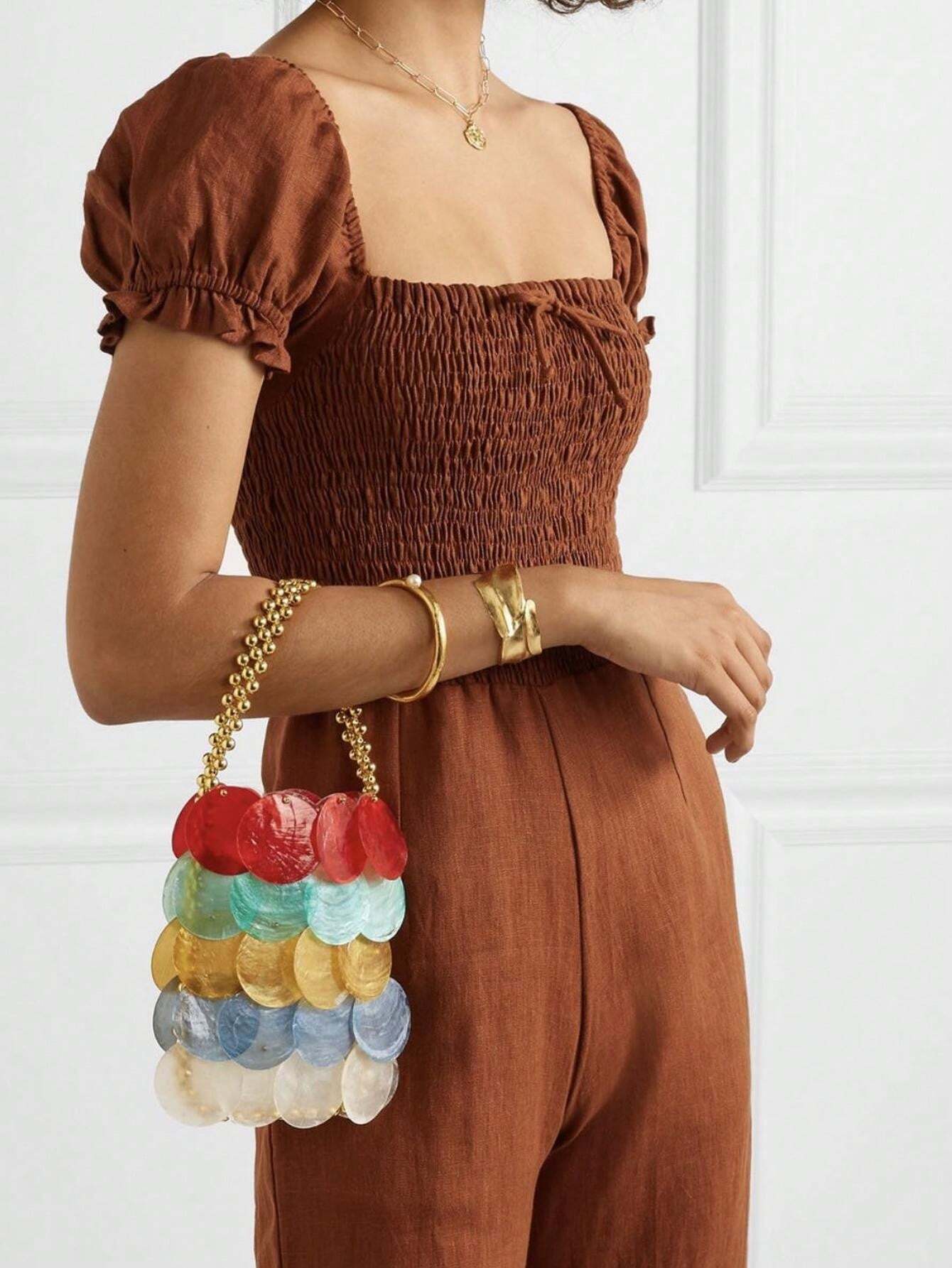 2024 New Summer Colorful Shell Beach Bag, Fish Scale Beaded Concave ...