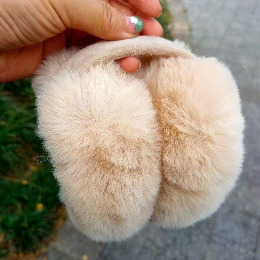 Unisex Warm Furry Solid Color Ear Muffs, Oversized, Random Color ...