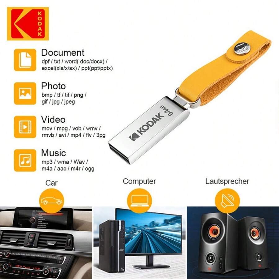 Pen Drive KODAK K122 SuperSpeed Tipo-C - Armazenamento de 32GB/64GB/128GB - Transferência de ...
