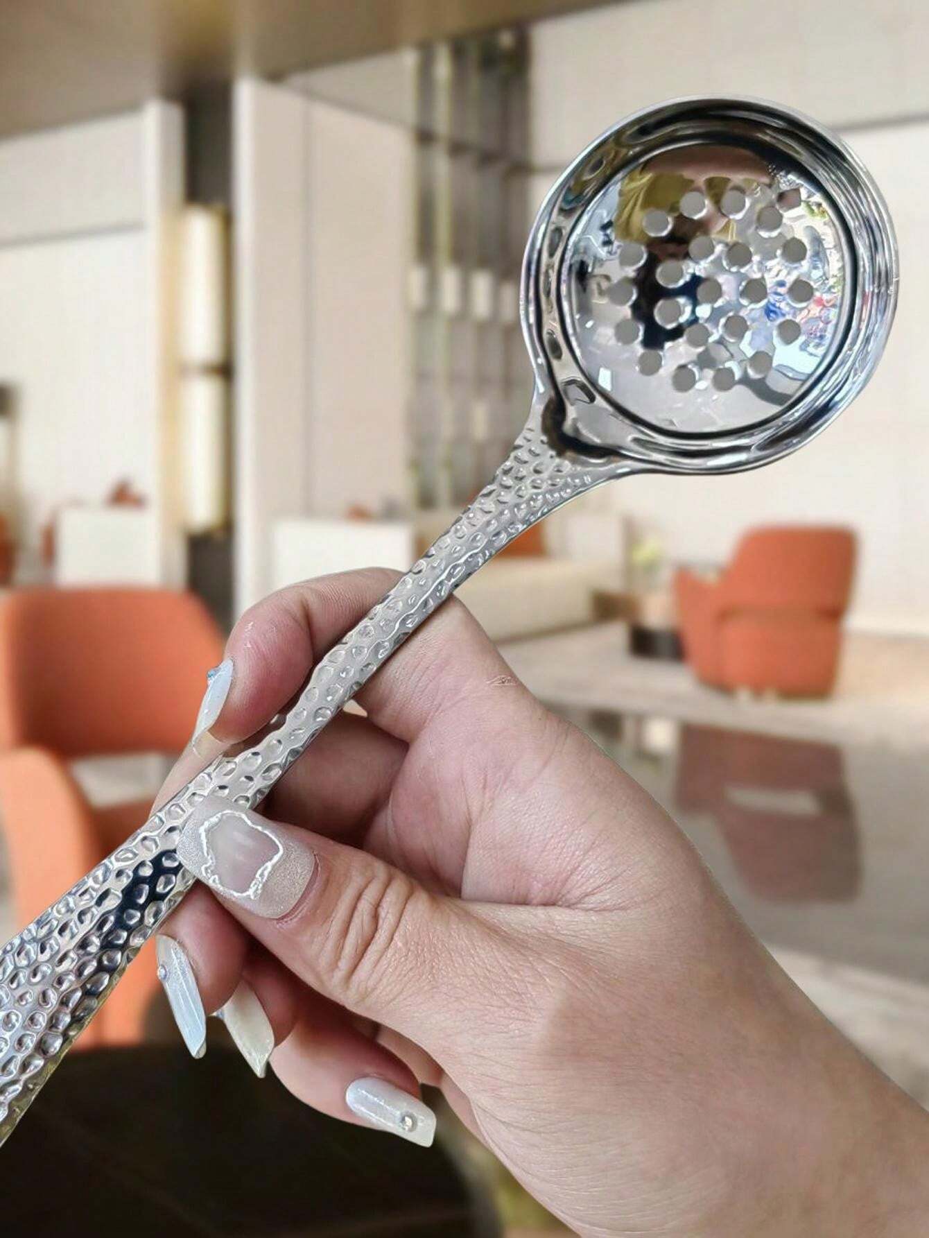 Stainless Steel Hammered Soup Ladle, Thick One-Piece Hot Pot Colander ...