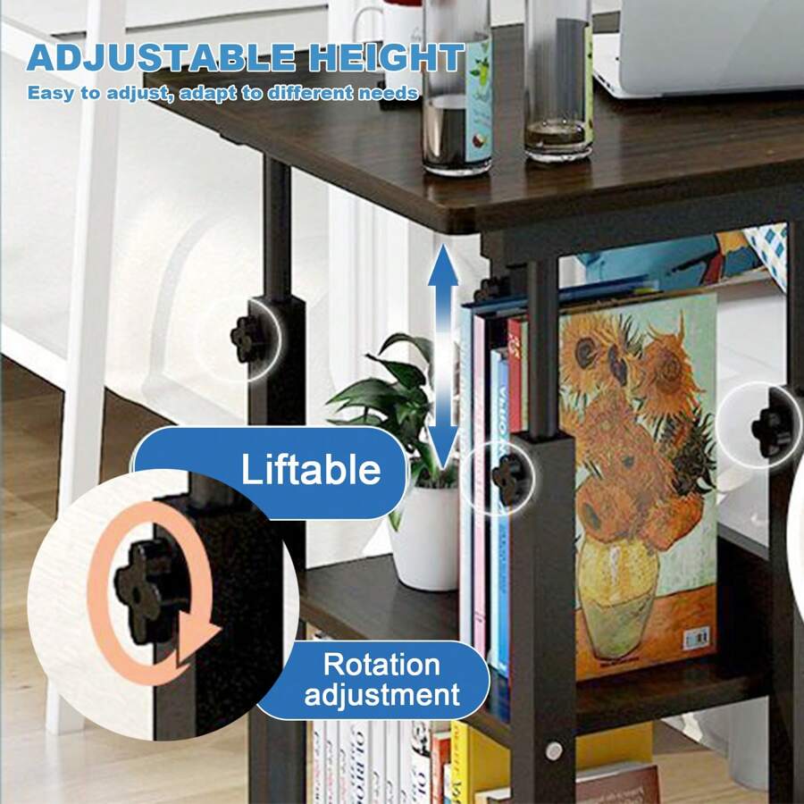 Overbed Table With Wheels, Multilayers Movable Foldable Space Saving ...