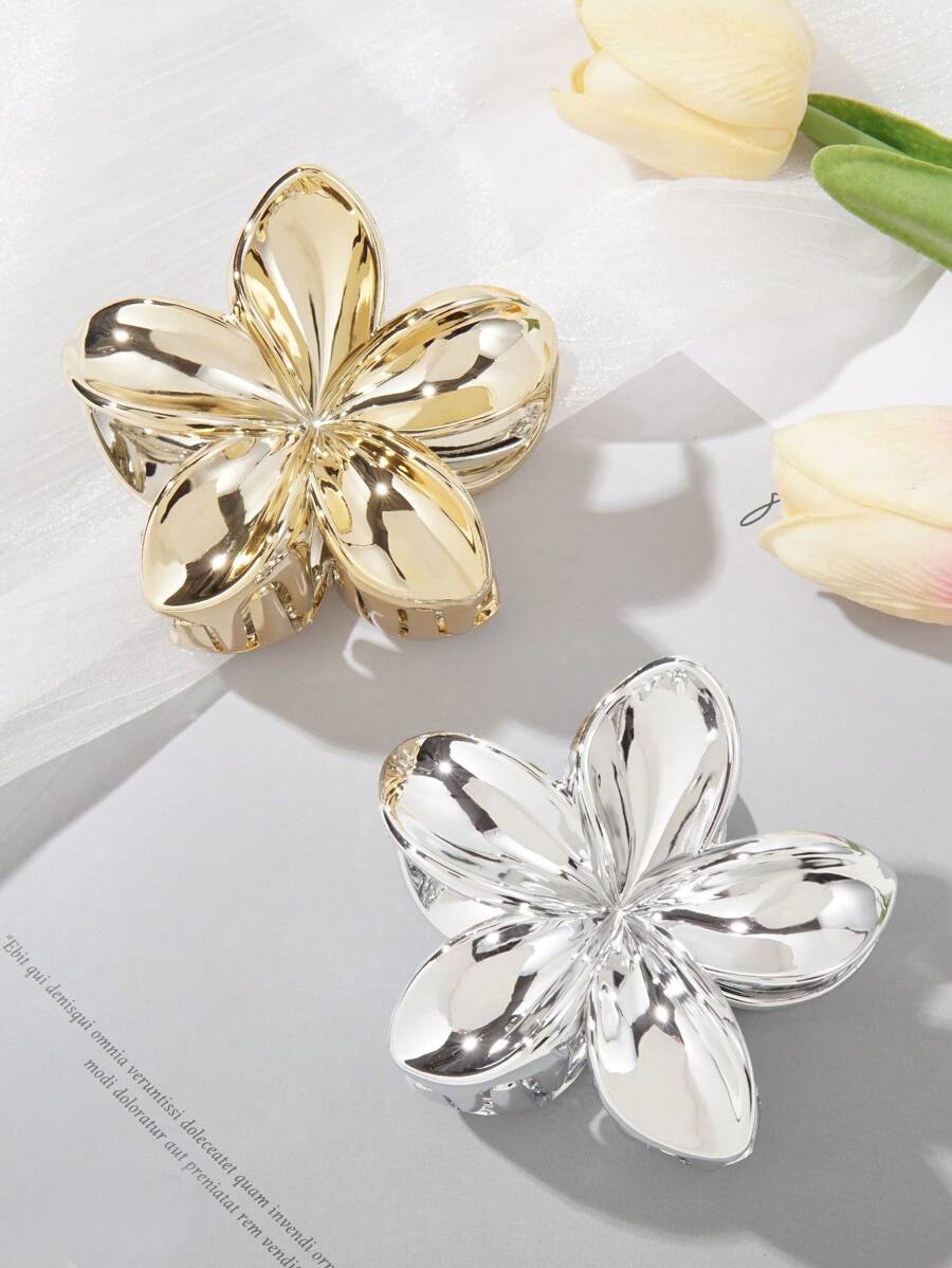 Gold/Silver Flower Shaped Hair Claw Clip, Hair Clip, Metallic Chic Hair ...