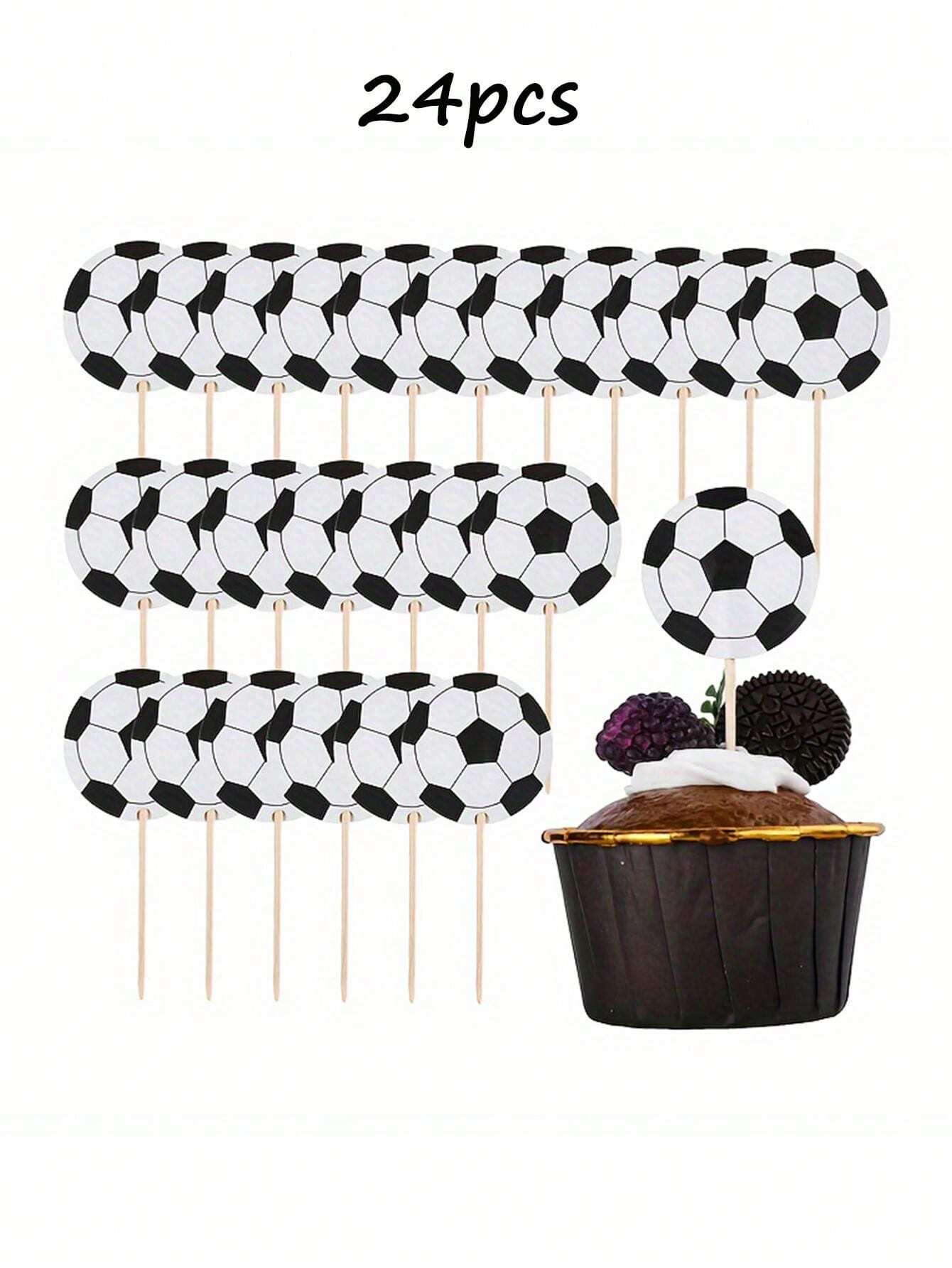 24pcs Soccer Ball Cupcake Toppers Sports Theme Football Cupcake Food ...