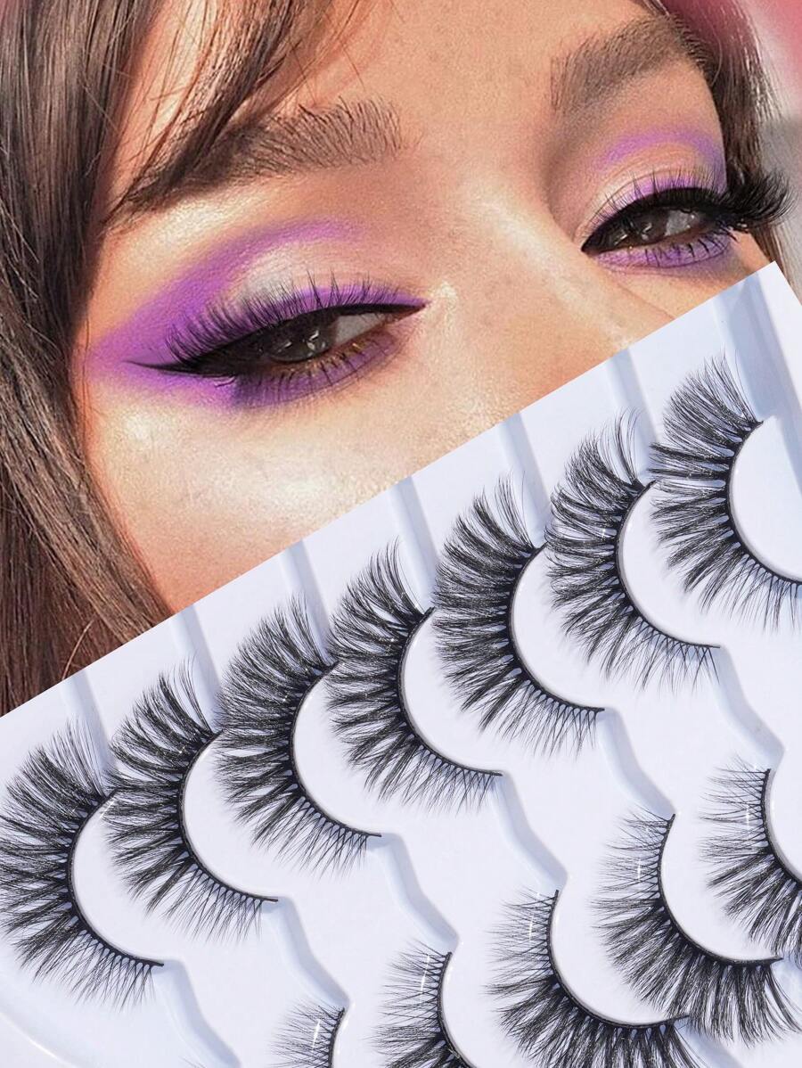 7 Pairs Full False Lashes 3D Stereoscopic Fishtail Eye Elongated Fox ...