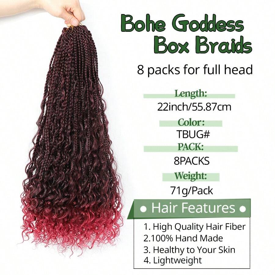 Boho Box Braids Crochet Hair For Women 22 Inch 8 Packs Goddess Box ...