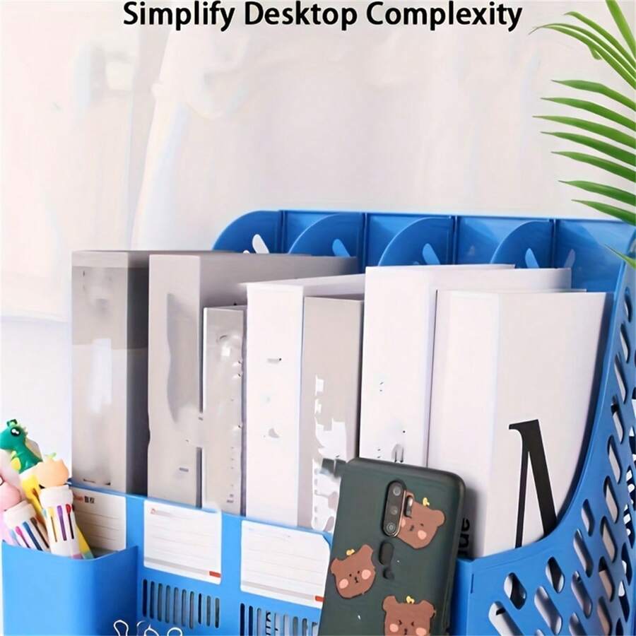 1pc Multi-Level Desktop File Rack With Four Columns, Desktop Bookshelf ...