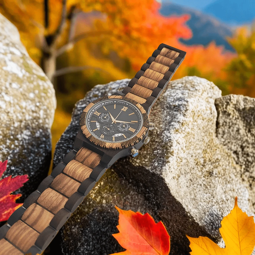 Wooden Wrist Watch For Men Luxury Stylish Multifunction Chronograph ...