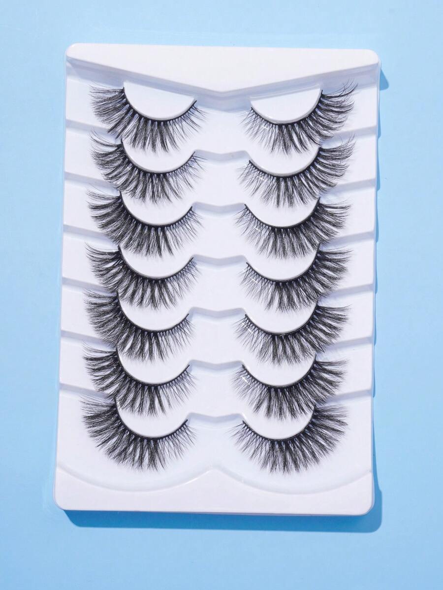 7 Pairs Full False Lashes 3D Stereoscopic Fishtail Eye Elongated Fox ...