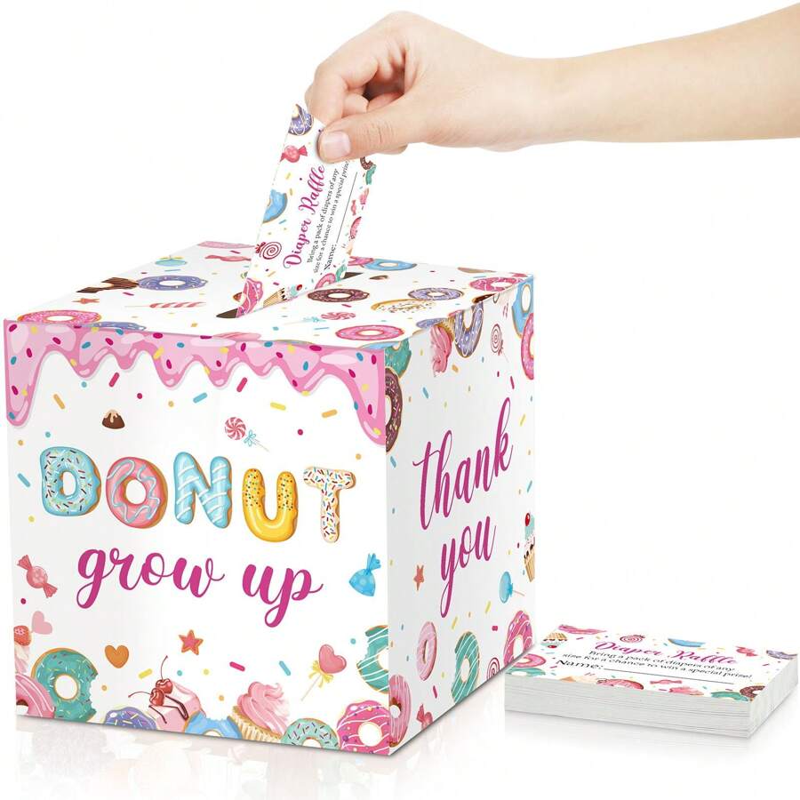 50pcs Diaper Raffle Tickets With Cardboard Box, Doughnut Shaped Baby ...