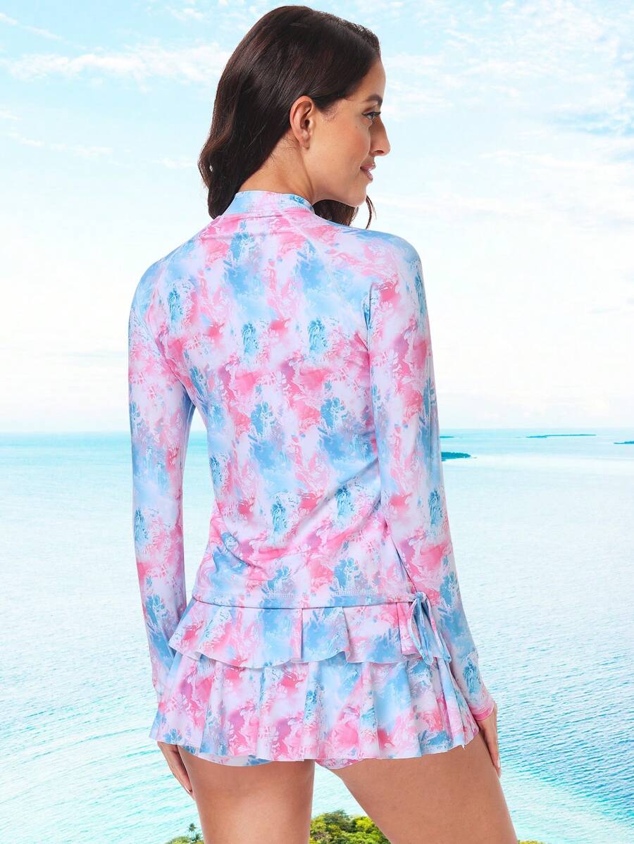 UNIQUEBELLA Womens Two Piece Rash Guards Long Sleeve Swim Shirt With ...