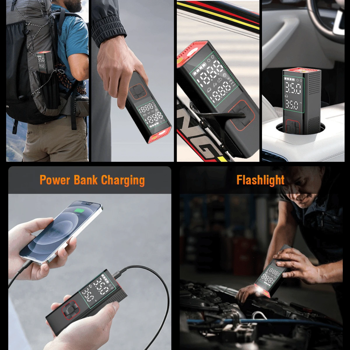 Tire Inflator With Fast Inflation And Emergency Lighting, Mobile Phone ...