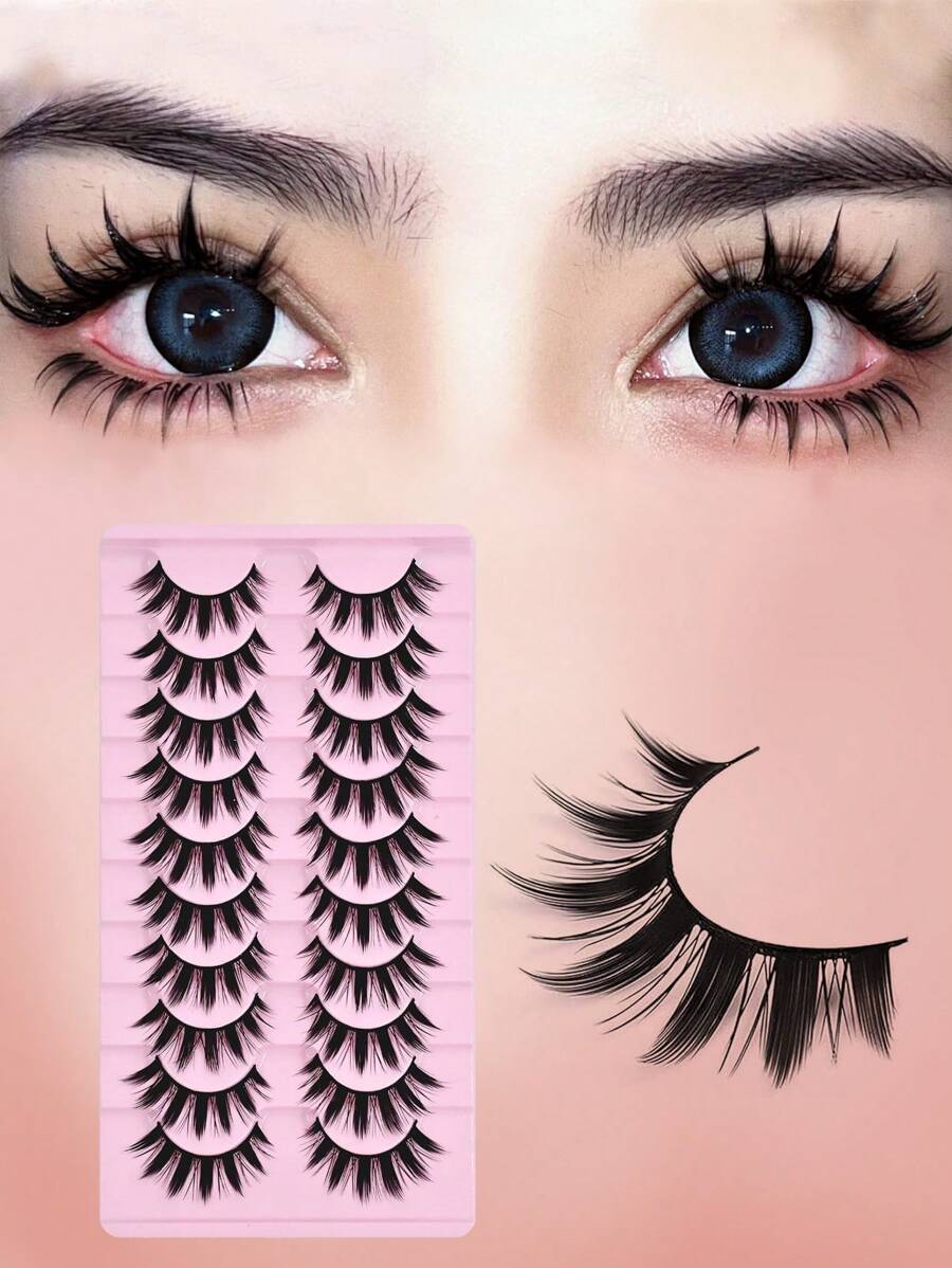 10 Pairs Thick Anime/Manga Style False Lashes, 16mm Natural Look Doll ...