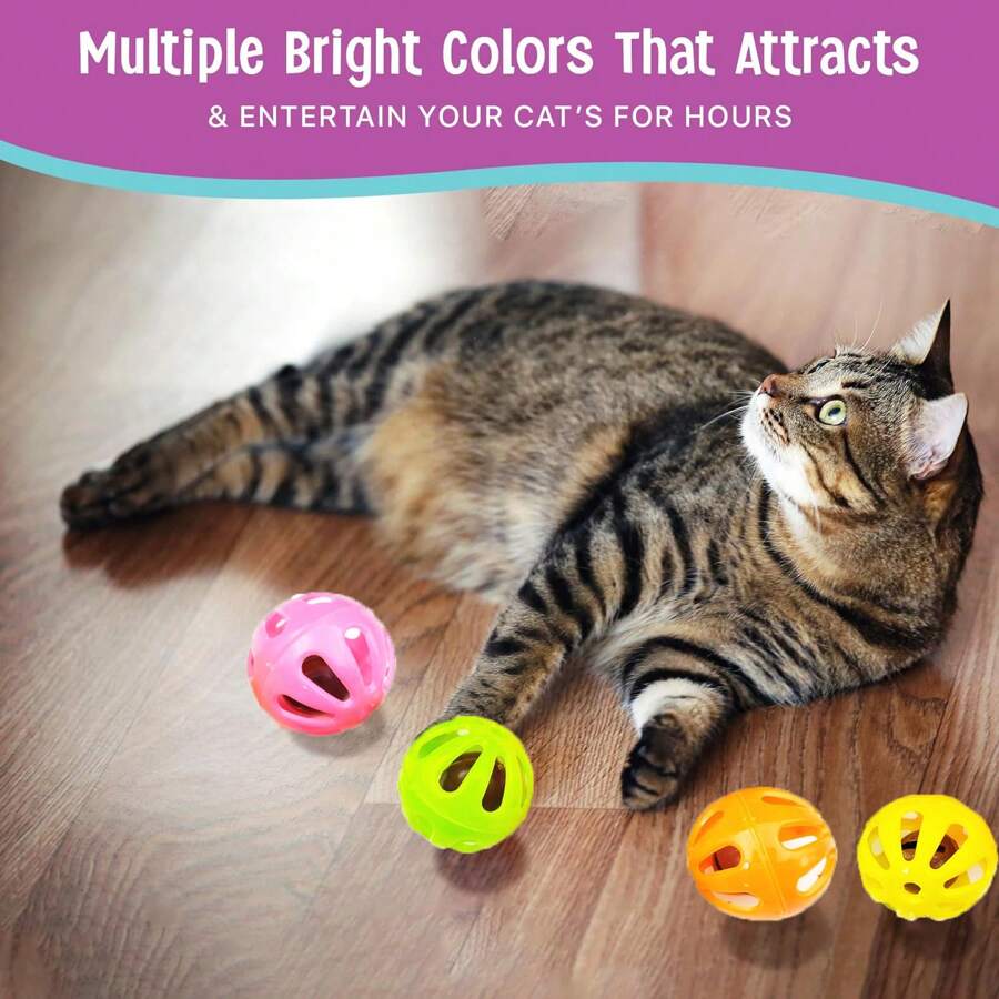 10pcs Cat Toy Balls With Bell, Plastic Jingle Cat Bell Ball ...