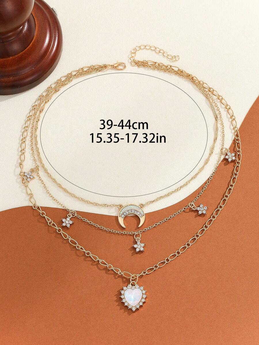 Rhinestone Star & Moon Charm Layered Necklace | SHEIN USA