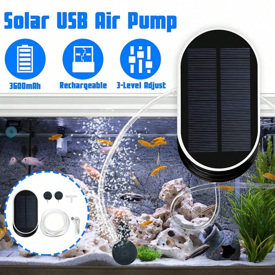 Solar Air Pump With USB Charging Portable Fish Bait Aerator Live Bait ...