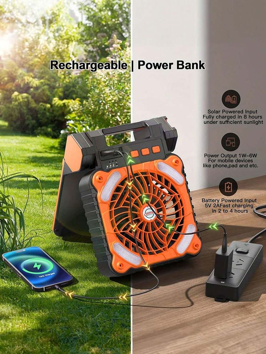 Solar Rechargeable Fan With LED Light - Portable & Quiet - Ideal For ...