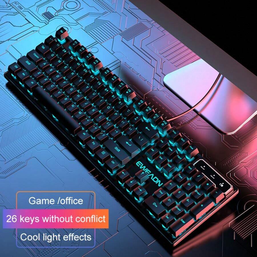 EWEADN Gaming Keyboard,104 Keys Blue Backlit USB Wired Computer ...