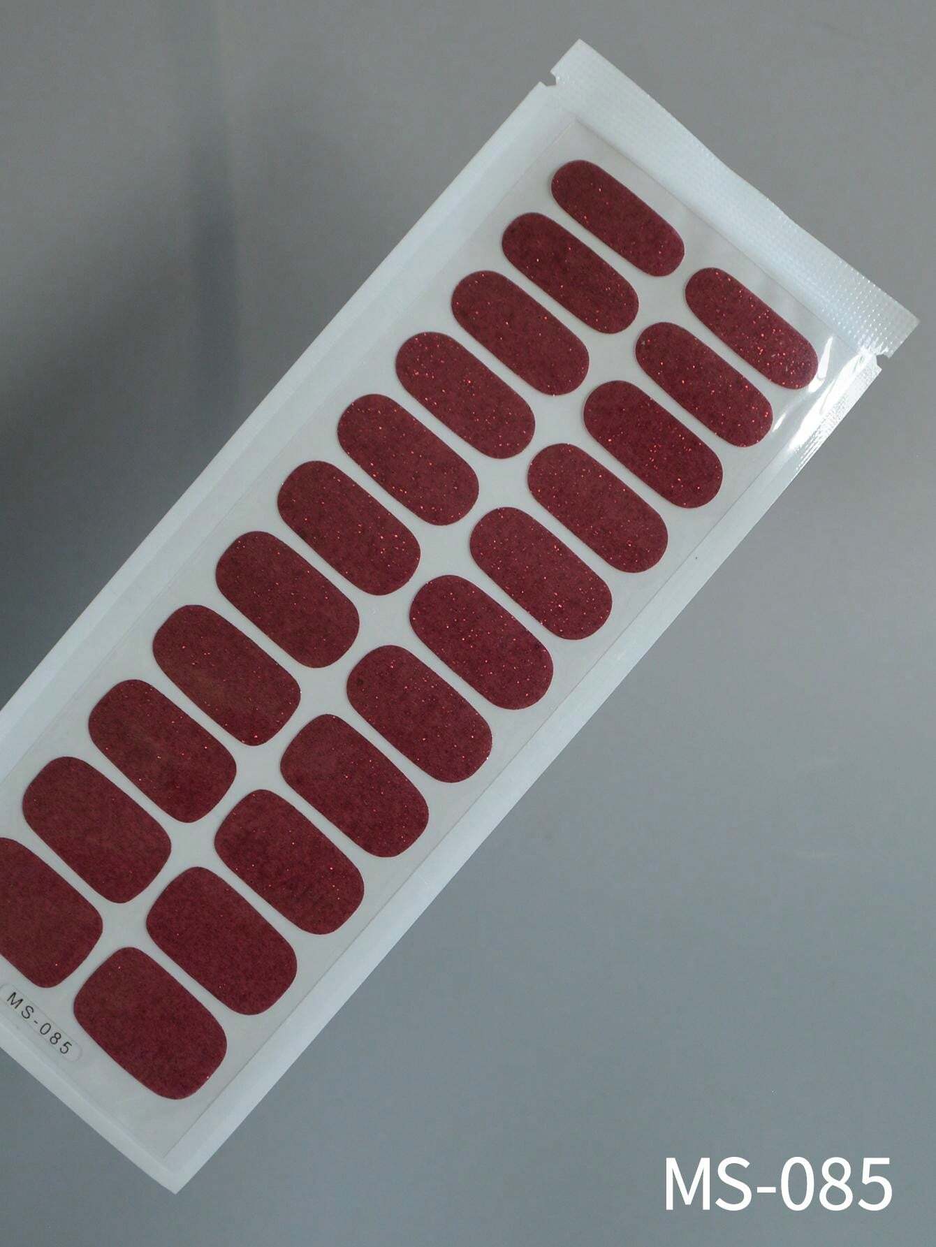 Simple 22-Finger Nail Gel Sticker, Full Cover, Wine-Red Glitter ...