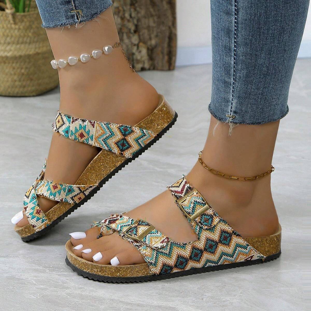 Denim Cork Sole Thick-Soled Vintage Slippers, New One-Word Drag Style ...