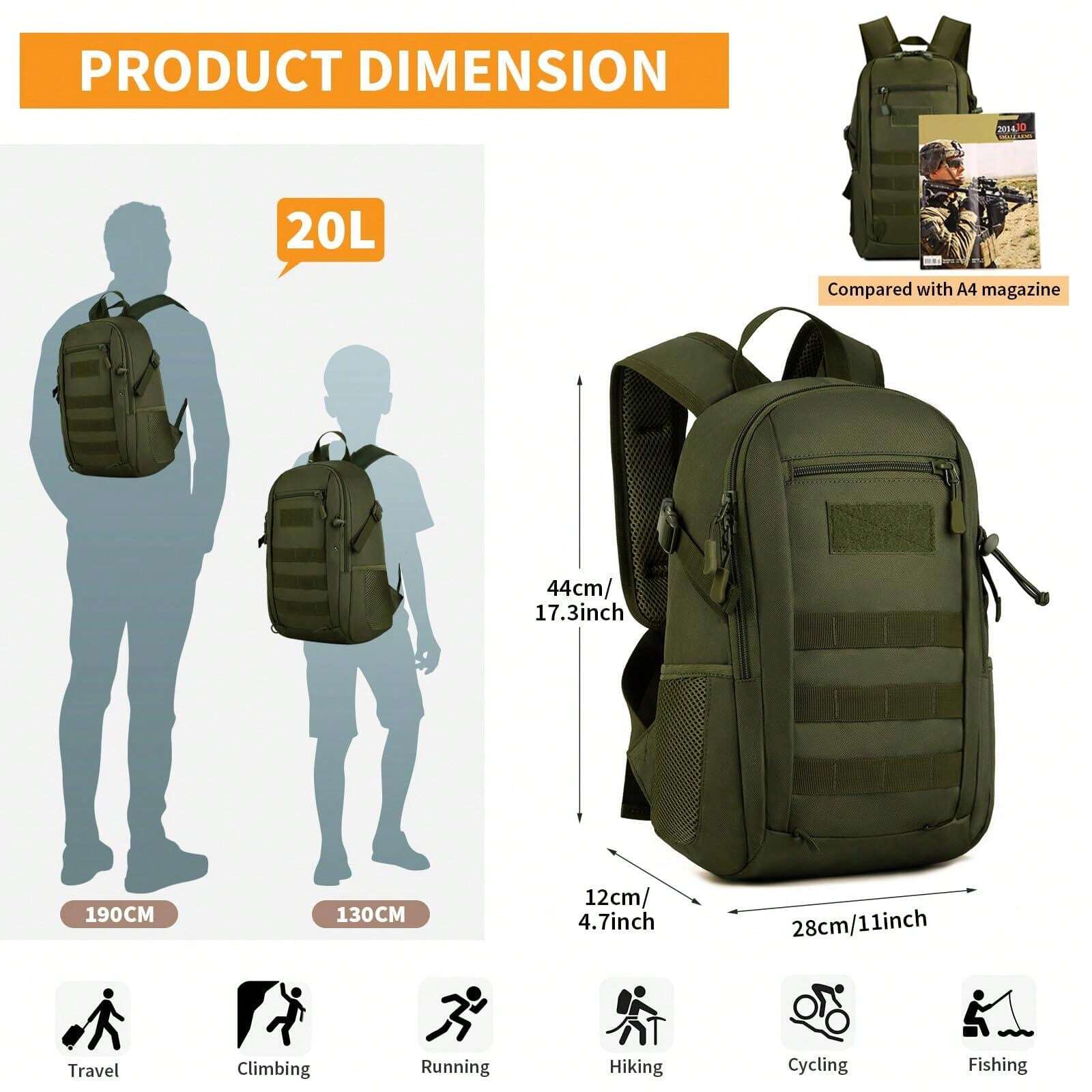 HUNTVP 20L Mini Daypack Military MOLLE Backpack Rucksack Gear Tactical ...