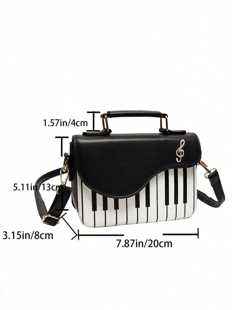 Mini Piano Key Pattern Flap Square Bag Piano Guitar Music Notes Handbag ...