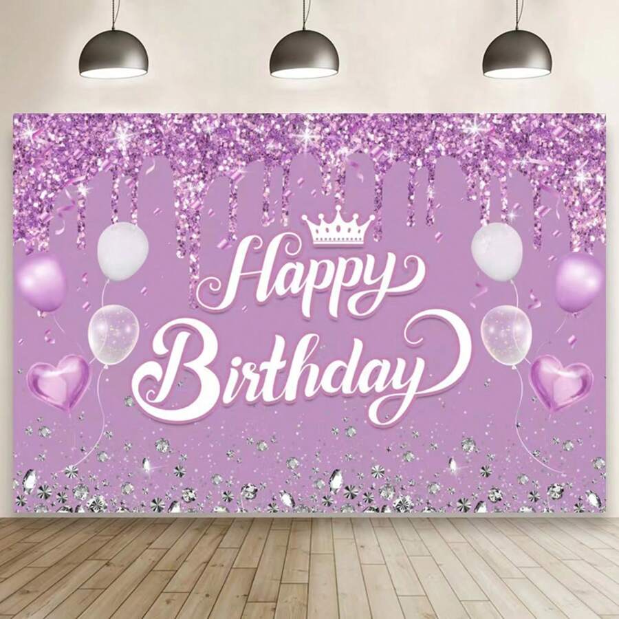 Happy Birthday Decorations Backdrop, Glitter Birthday Backdrop Sign, Happy Birthday Banner ...
