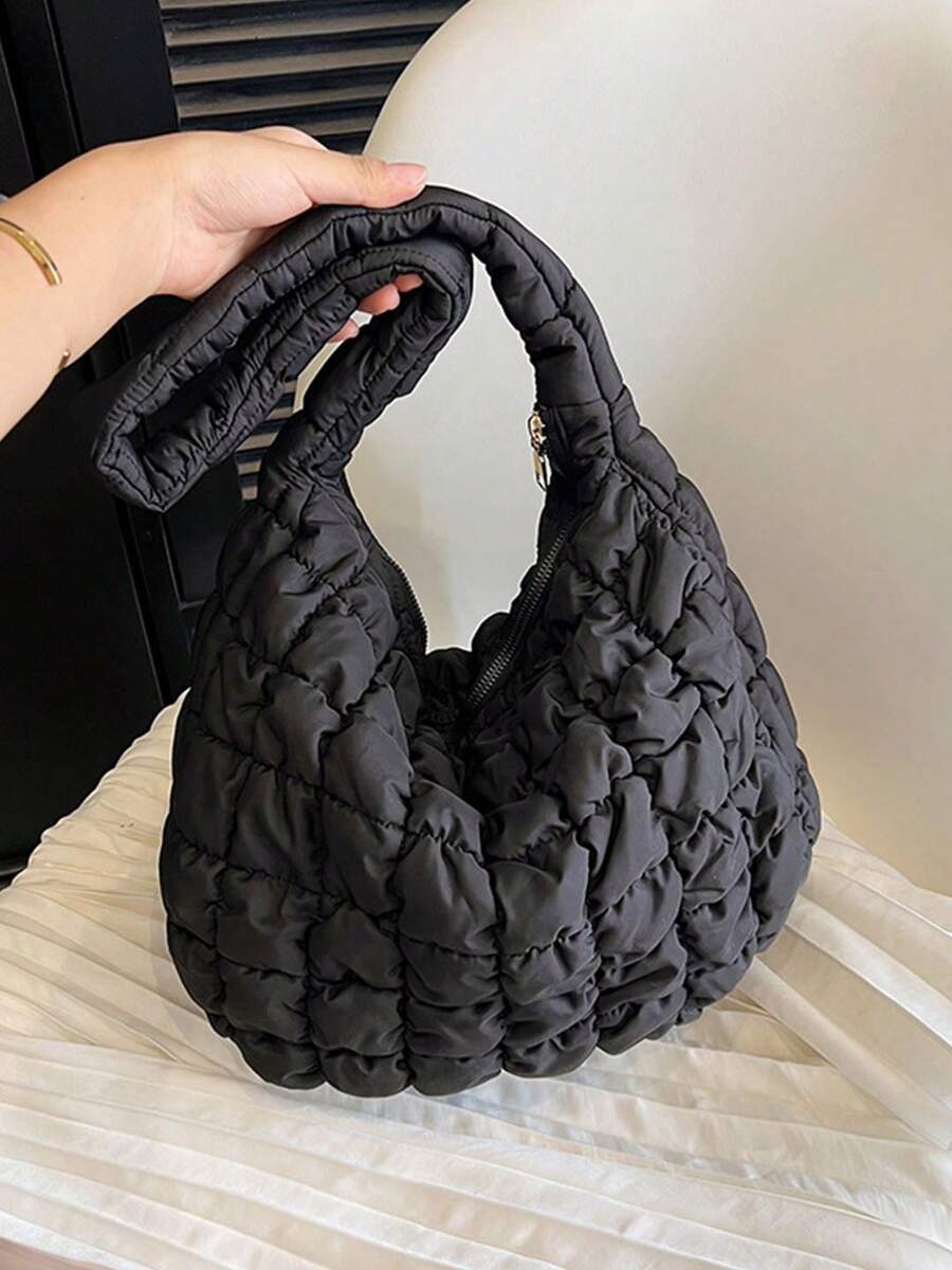 Women Quilted Padding Shoulder Bag Puffy Bubble Hobo Pleated Purse Hoho ...