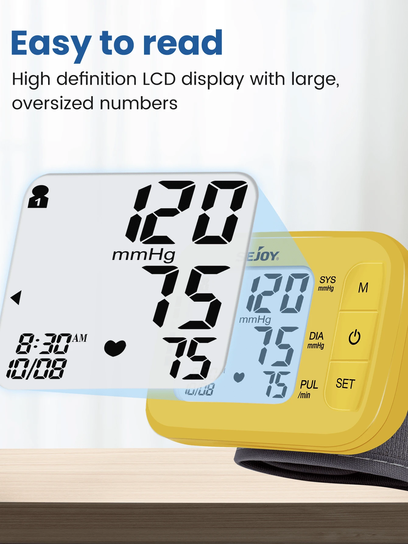 Sejoy Battery Sphygmomanometer,Wrist Blood Pressure Monitor, LED High ...