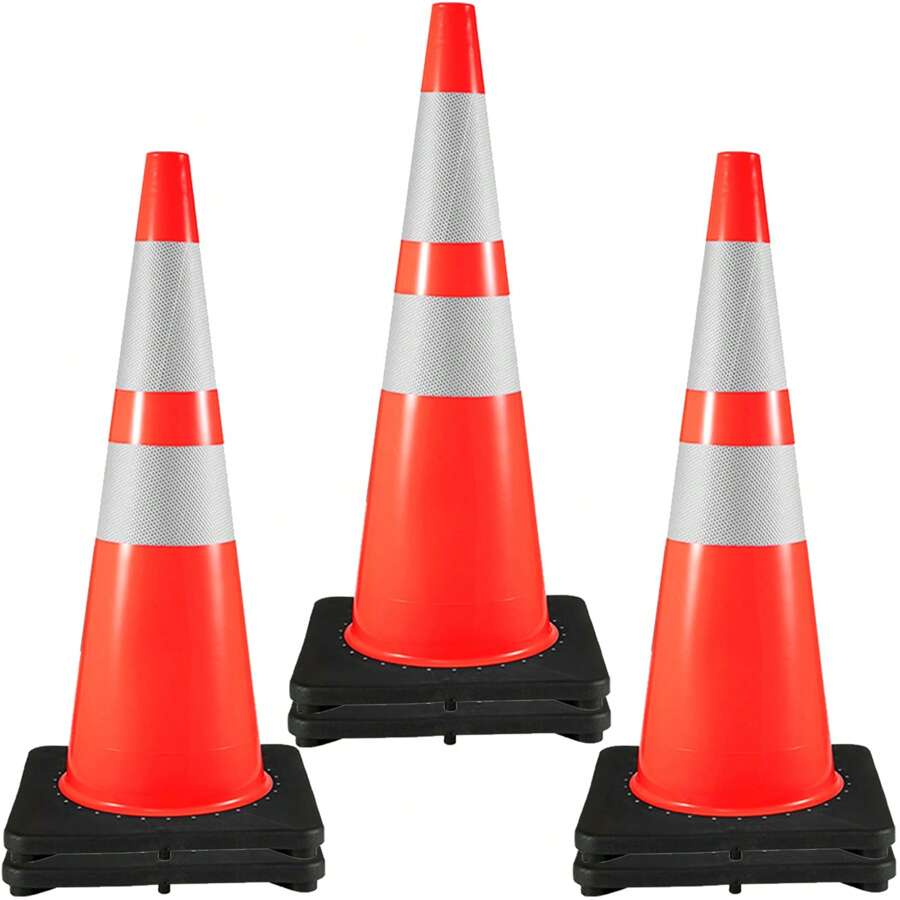 6Pack 36" Traffic Cones, Safety Road Parking Cone With Black Weighted ...