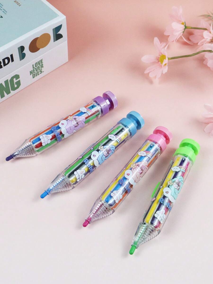 1pc 8-Color Push Button Rotating Wax Crayon, Kid Student Drawing ...