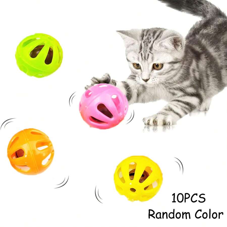 10pcs Cat Toy Balls With Bell, Plastic Jingle Cat Bell Ball ...