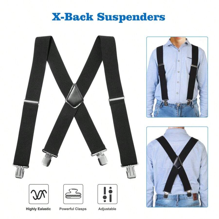 Global Phoenix Men X-Back Suspenders Solid Braces Suspenders Heavy Duty ...