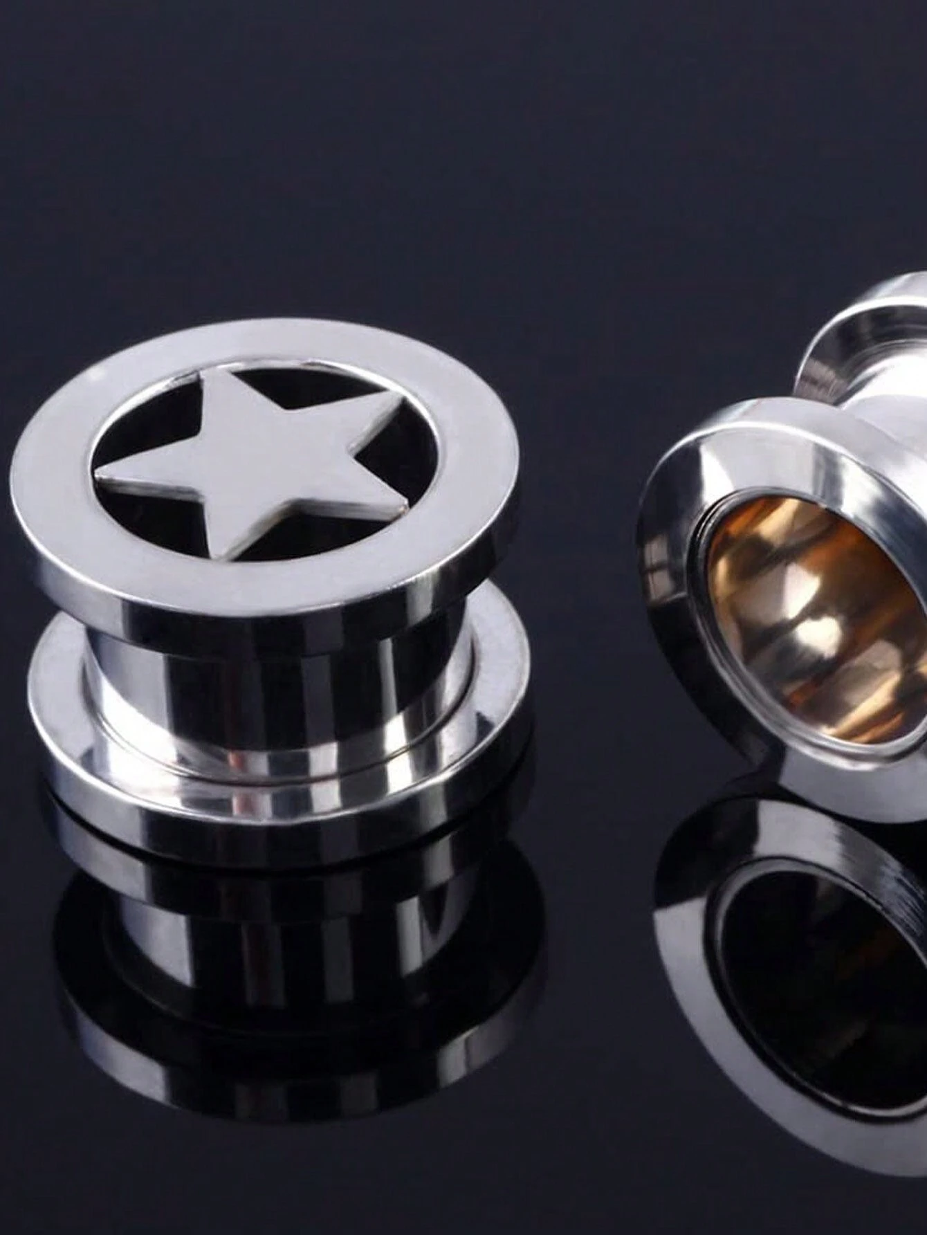 1pc Stainless Steel Earlobe Pentagram Tunnel Ear Plug, Body Piercing ...