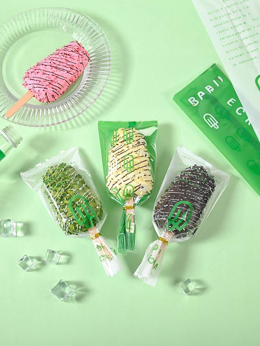 40/45/50/55/60/65pcs Assorted Green & White Popsicle Packaging Bags ...