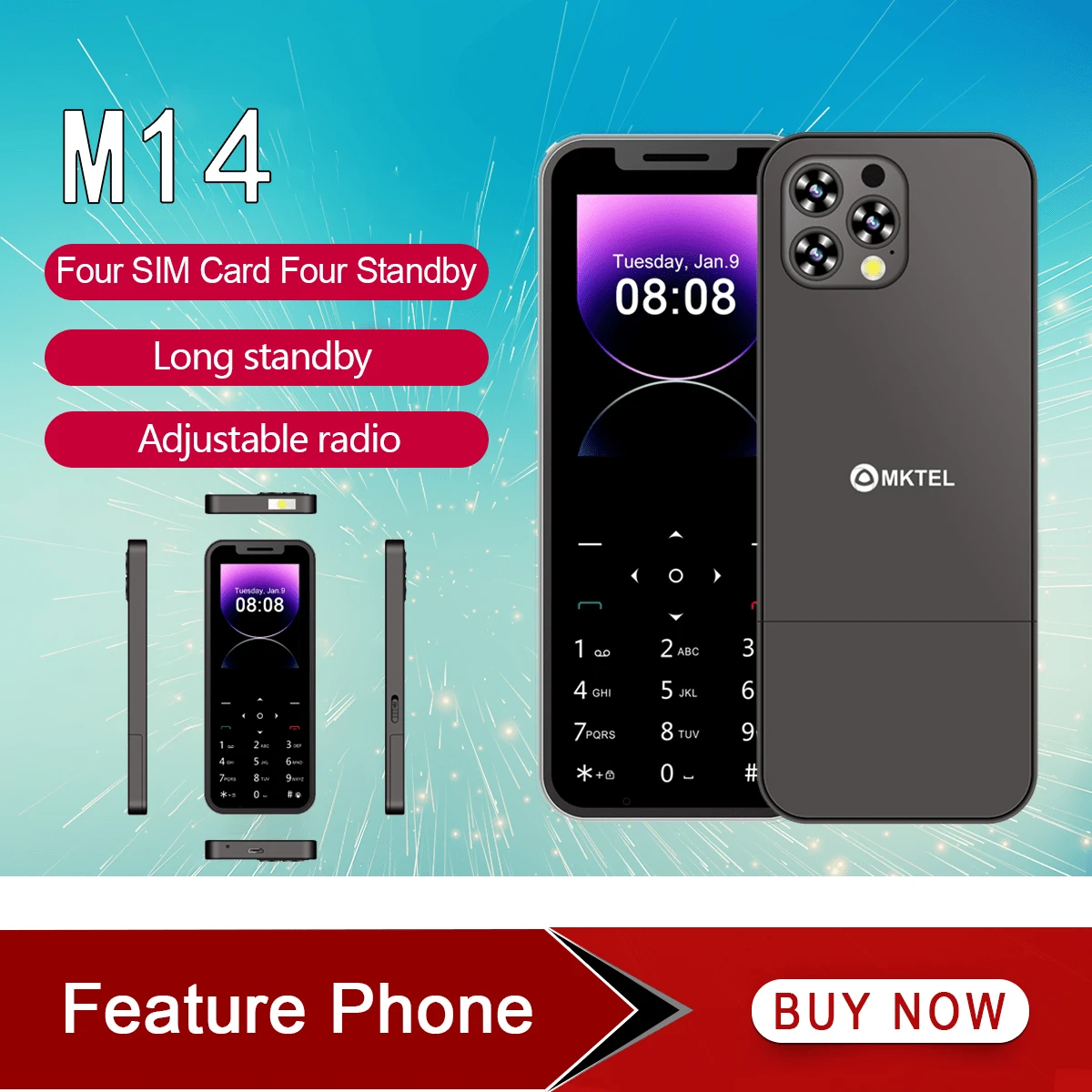 2G Feature Phone, Four SIM Cards Standby, Flashlight, FM Radio, Ultra-Lightweight Ultra-Thin ...