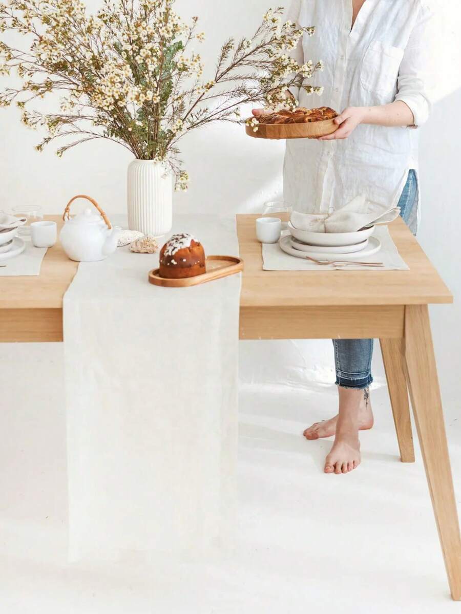 White Modern Linen Table Runner. Rustic Wedding Long Natural Table ...