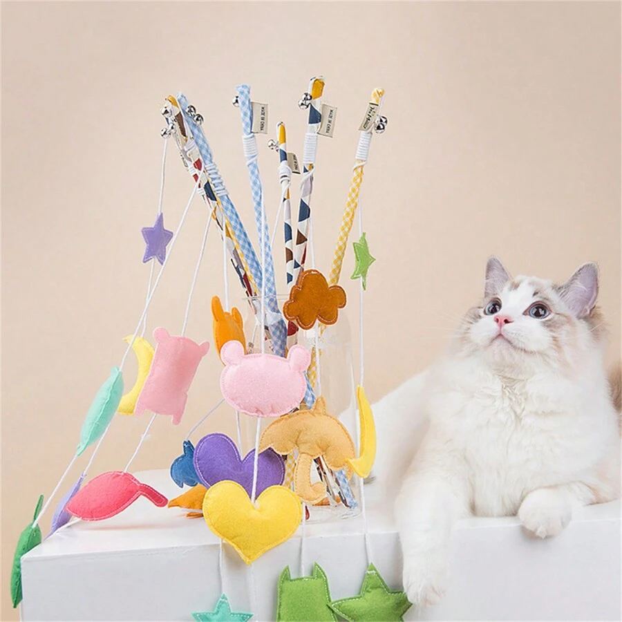 1pc Cute Cartoon Cat Toy Stick Interactive Toy For Cats To Play And ...