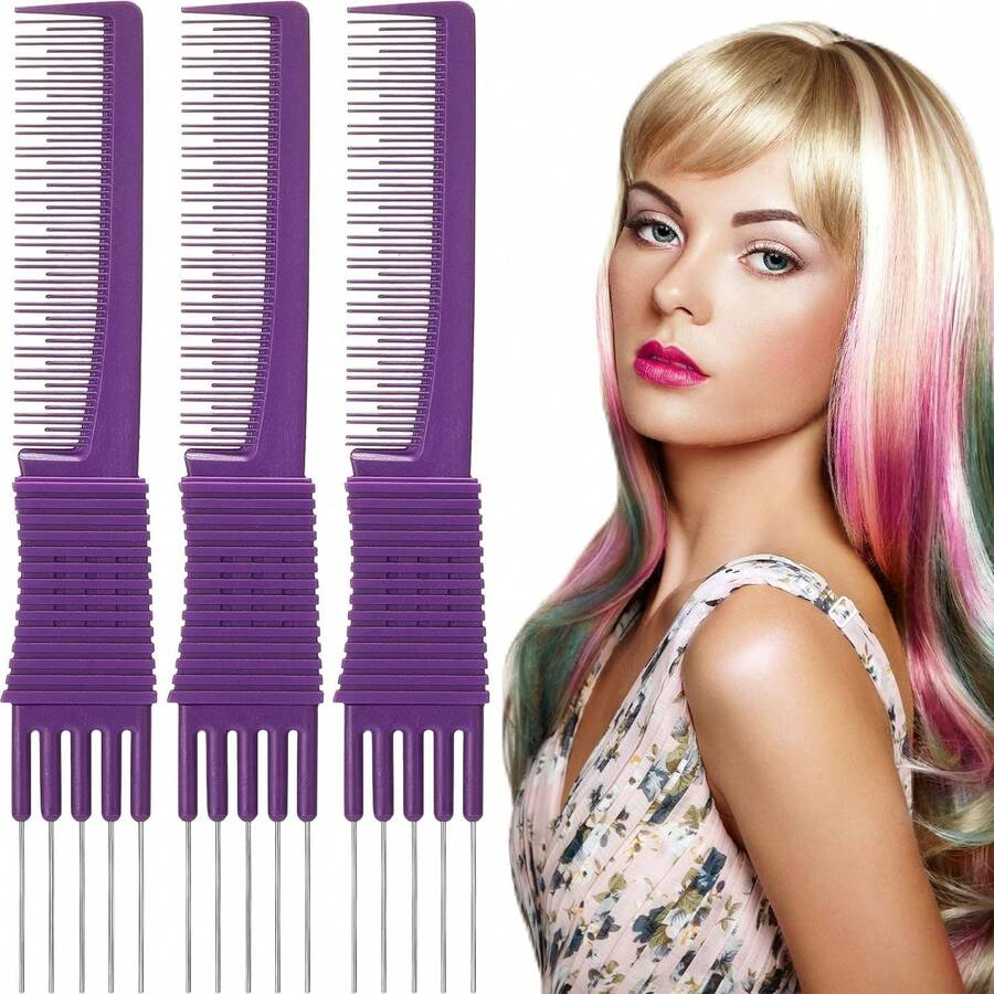 3 Pack Carbon Lift Teasing Combs With Metal Prong, Salon Teasing Back ...