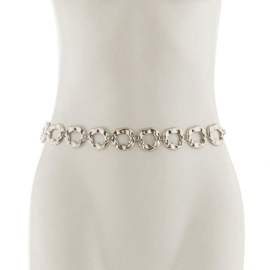 1pc Women's Simple Silver Wave Pattern Circular Body Chain, Sexy Waist ...