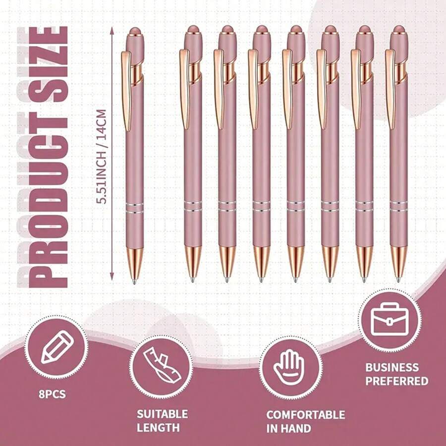 8pcs Classic Design Metal Ball-Point Pen, Retractable Pen For School ...