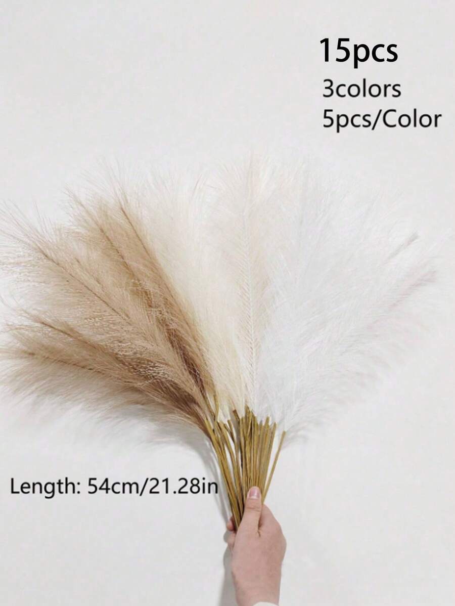 15pcs Artificial Reeds In Fluffy White, Beige And Brown Colors ...