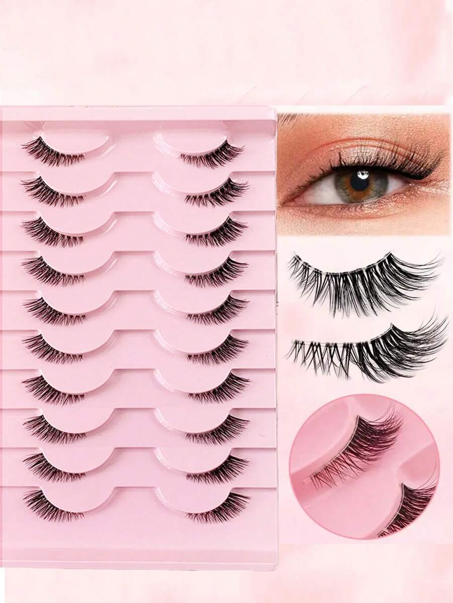 10 Pairs Of Natural Half-Lashes With Transparent Band - Slim, Fluffy ...
