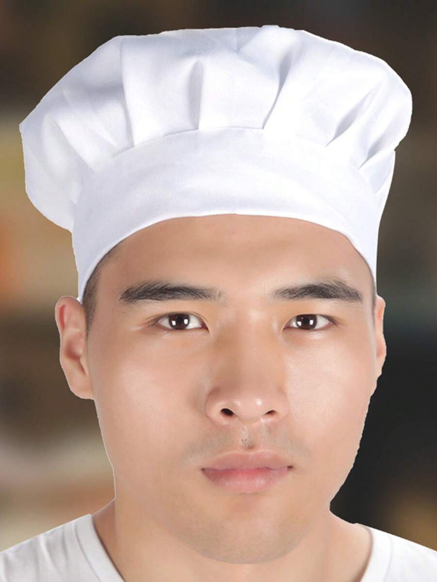 1pc Hotel Chef Hat, Chef's Cap, Pleated Round Mushroom Hat, Unisex, For ...